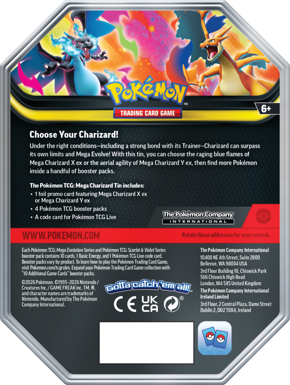Pokémon TCG: Mega Charizard Tin - Mega Charizard X ex + Y ex Mr. Puggy ...